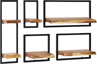 vidaXL Vidaxl - Set d&eacute;tag&egrave;res murales 5 pcs en bois dur dacacia massif et acier - Dimensions vari&eacute;es 21-61 cm - Design r&eacute;tro industriel