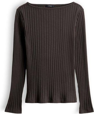 OPUS Langarmshirt SOVKE Slim Rippshirt aus Baumwoll Mix