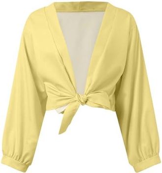 Generic Robes boh&egrave;me 2026 pour femmes, cardigan d&eacute;t&eacute; tendance d&eacute;grad&eacute; &agrave; manches longues ouvert sur le devant, cardigan l&eacute;ger &agrave; nouer, jaune, XXL