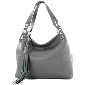 modamoda.de T201 Damen Leder Schultertasche Handtasche handmade in Italy, Farbe:Graphitgrau