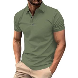 Generic Polo pour homme europ&eacute;en, pur, color&eacute; et polyvalent avec col ample, boutonni&egrave;re, col ouvert, manches courtes de sport c&ocirc;tel&eacute;es, vert, 3XL