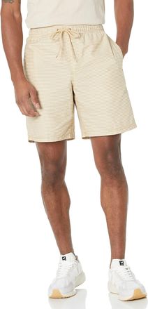 Amazon Essentials Herren Relaxed-Fit-Wandershorts mit Kordelzug, 20cm (in Übergröße erhältlich), Khakibraun Weiß Streifen, XS