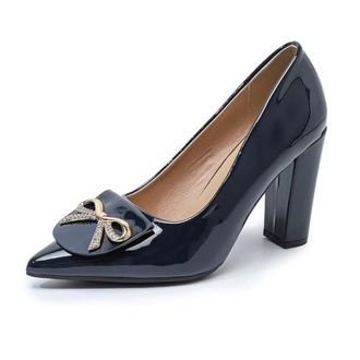 Generic Chaussures habill&eacute;es &agrave; strass avec noeud pour femme - Talons hauts ferm&eacute;s - Bout pointu - Pour mariage, bureau, f&ecirc;te, bleu, 38.5 EU