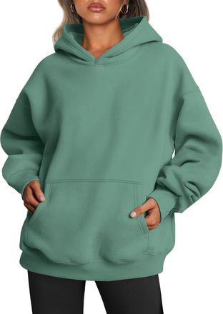 TOMWELL Oversized Hoodie Damen Winter Pullover Casual Kapuzenpullover Langarm Sweatshirt Tops mit Taschen A Grün XXL