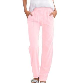 Generic Pantalon en coton et lin pour femme - Jambe large - Pantalon de plage d&eacute;t&eacute; pour femme - Confortable - Pantalon de yoga Palazzo XIYU26065, rose clair, 