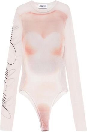 Jean Paul Gaultier Femme, Tops, Rose, Taille: 40 FR Mesh Long Sleeves Body Printed Le Classique