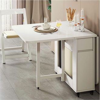 Generic Klappbarer Tisch Und St&uuml;hle, Esstisch Und St&uuml;hle Aus Massivholz Mit 4 St&uuml;hlen, Klapptisch for K&uuml;che, Esszimmer Und Wohnzimmer(White)