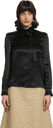 Gucci Silk Satin Ruffled Shirt