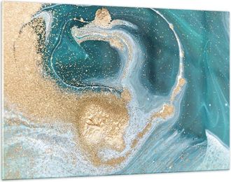 Arttor Wandbilder Dekoration Wohnzimmer Golden Türkis Hintergrund Bilder auf Glas 120x80cm Glasbild Schlafzimmer Küche Deko Wand Kunstdruck Art Groß XXL Wand