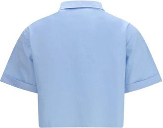 Miu Miu Ruffled Cotton Poplin Blouse - Blue