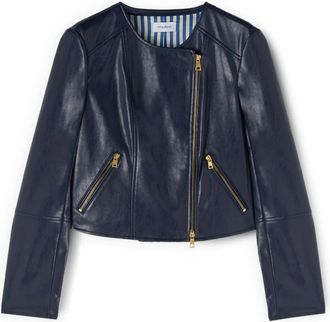 Motivi Femme, Vestes, Bleu, Taille: 46 FR Blouson motard avec zip asym&eacute;trique et doublure ray&eacute;e