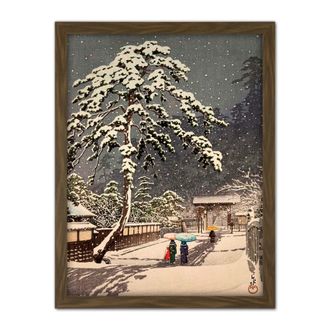 Fine Art Prints Hasui Honmon Temple Japan Snow Painting Large Framed Art Print Poster Wall Decor 18x24 in Tempel Schnee Malerei Wand Deko