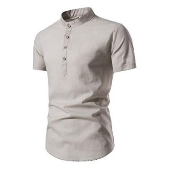 Generic V Shirts T-shirt am&eacute;ricain pour homme &agrave; col montant en coton et lin uni &agrave; manches courtes Produit le plus cher sur, gris, 4XL