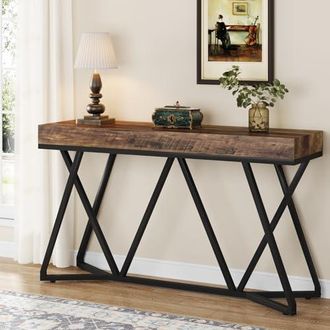 Tribesigns Table Console de 140cm, Table dentr&eacute;e en Bois avec Base en m&eacute;tal Unique, Table Basse, Table de Foyer, Table daccentuation Industrielle pour Couloir, S