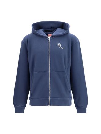 Kenzo Mens Zip-Up Hoodie Tulip Blue-Black Cotton Sweatshirts Blue/black Sweater