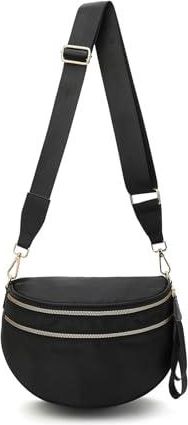 Generic Sac banane spacieux à carreaux noirs et blancs pour femmes, sac à bandoulière en nylon pour voyage, essentiels, sac à bandoulière, sac léger pour femm