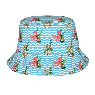 Generic Imprimé Chapeau Bob Poulpe rayé, gouvernail, Plantes Aquatiques Pecheur Chapeaux Unisex Extérieur Casquette pour Été Vacances Plage