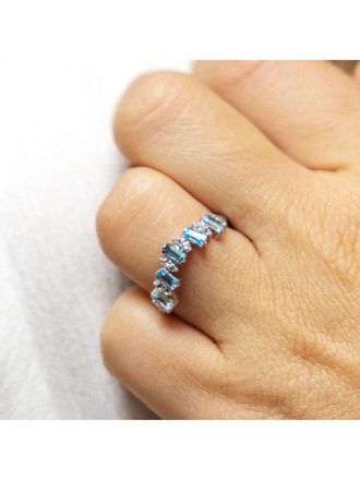 Zeeme Gemstones Ring Silber 925 rhodiniert mit 12x Wei&szlig;topas + 5x Blautopas (beh.)