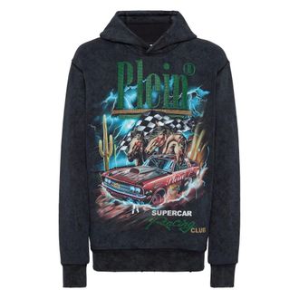 Philipp Plein Homme, Sweatshirts et sweats &agrave; capuche, Noir, Taille: S Sweat &agrave; capuche SweaT-shirt LS Racing Club