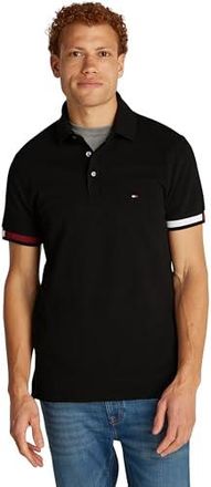Tommy Hilfiger Polo Manches Courtes Homme Flag Cuff Slim Fit, Noir (Black), XL