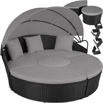 TecTake Bain de soleil Salon de jardin exterieur Modulable en R&eacute;sine tress&eacute;e avec Pare Soleil Pliable, Coussins Inclus, Chaise longue Relax Mobilier de Jardin