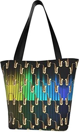 AOOEDM Musique Saxophone Instruments de musique sac fourre-tout r&eacute;utilisable femmes sac &agrave; main d&eacute;contract&eacute; sacs &agrave; bandouli&egrave;re pour faire les courses &eacute;picerie