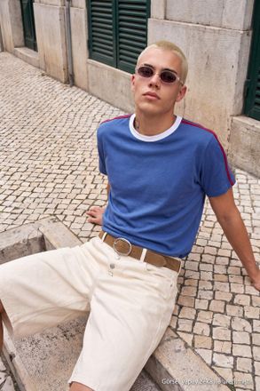 Trendyol MAN Herren Blau Colour-Block Kurz Relaxed Fit T-Shirts