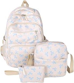 Generic Sac &agrave; dos en nylon esth&eacute;tique avec noeud pour femme - Joli sac &agrave; dos kawaii avec motif noeud, bleu, A