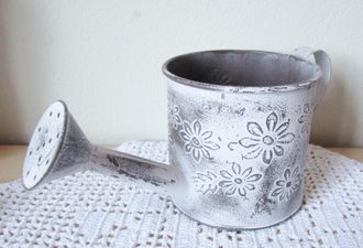 Generic Gie&szlig;kanne Dekokanne Zink braun-wei&szlig; Pflanztopf &Uuml;bertopf Gartendeko Landhaus