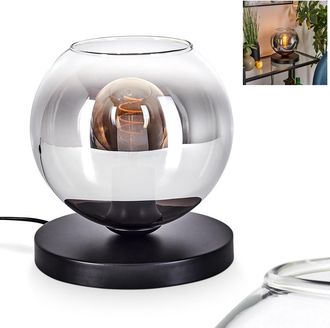 HOFSTEIN Tischleuchte Koyoto, Tischlampe aus Metall/Glas in Schwarz/Rauchfarben/Klar, Leuchte im modernen Retro/Vintage-Design mit Schirm aus Glas (&Oslash; 20cm) u. 