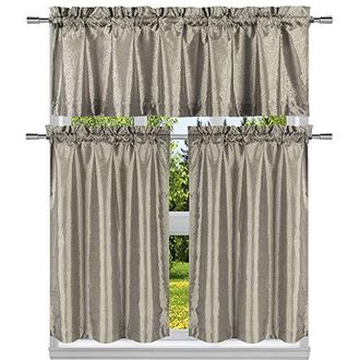 Duck River Textile Solides Küchengardine und Etagen-Set, Polyester, pargament, 56x16