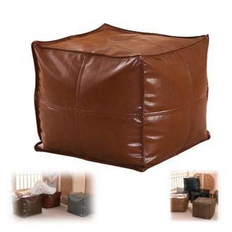 Generic F&uuml;llbare Kissentasche, Ungef&uuml;llter Kissenpouf, PU, Aufbewahrungsl&ouml;sung, wasserdichte Fu&szlig;st&uuml;tze for Wohnzimmer und Schlafzimmer-45x45x40cm(Light Coffee