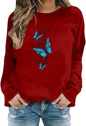 Generic Pull pour femme - Imprim&eacute; graphique britannique - Haut surdimensionn&eacute; &agrave; col rond - Manches longues - Automne - Hiver - D&eacute;contract&eacute; - Confortable - Ten