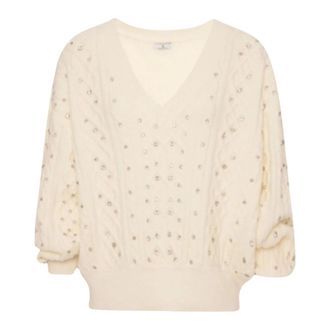 Fracomina Pull col en V torsad&eacute; - Femme - Pulls - Blanc - Taille: 38 FR