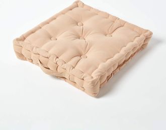 Homescapes Farbenfrohes Sitzkissen Stuhlkissen Sitzerhöhung Stuhlauflage, 40 x 40 cm, 100% Reine Kaliko Baumwolle mit Polyester Füllung, Uni beige