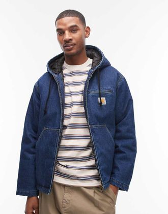 Carhartt Work in Progress Cleveland - Veste en jean oversize avec capuche et doublure matelass&eacute;e - Bleu d&eacute;lav&eacute;