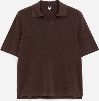 Arket Poloshirt Aus Baumwoll-Leinen -Braun