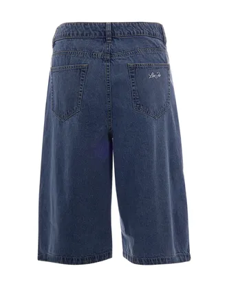 Liu Jo Womens Shorts Embroidered Denim Blue Blue-Indigo-White Cotton Blue/indigo/white