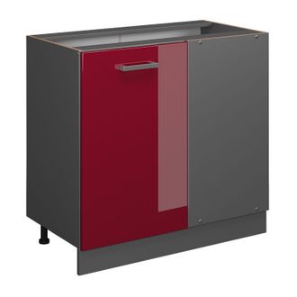 Vicco Eckunterschrank R-Line, Bordeaux Hochglanz, 86 cm ohne Arbeitsplatte Vicco