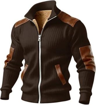 Generic Mymyguoe Veste polaire vintage pour homme - Veste de pilote doubl&eacute;e chaude - Veste dhiver chaude - Veste de travail chaude - Col rabattu - Manteau pol