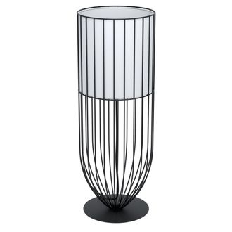Eglo Tischlampe Nosino, 1 flammige Tischleuchte Industrial, Vintage, Nachttischlampe aus Stahl und Textil, Wohnzimmerlampe in Schwarz, Wei&szlig;, Lampe mit Scha