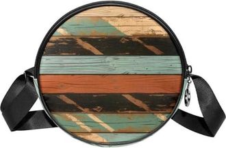 Generic Sac &agrave; bandouli&egrave;re rond rond pour femme, planche en bois, avec fermeture &eacute;clair, bretelles r&eacute;glables, style d&eacute;contract&eacute;