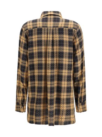 Pinko Womens Barbellino Check Pattern Shirt With All-Over Micro Rhinestones Cammello-Nero Viscose Jacket Cammello/nero