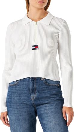Tommy Jeans Damen Tjw Half Zip Thru Rib Badge DW0DW14260 Strickjacken, Weiß, XL