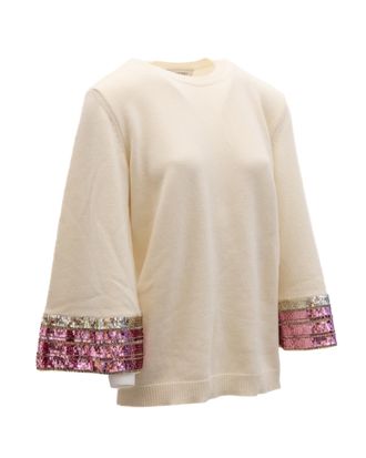 Valentino Garavani Sequin-Trimmed Sweater - Cream