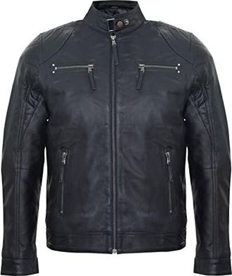 Infinity Leather Veste Zippée pour Homme Bleu Marin 100% Cuir Véritable Moto Courses Motard Mode 4XL