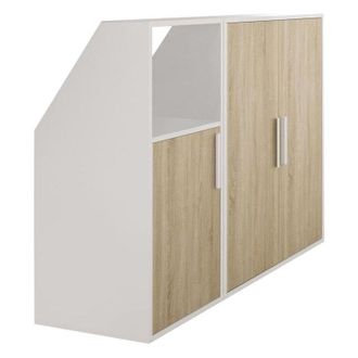 Vente-Unique Meuble sous pente 3 portes et 1 niche - Blanc et naturel - ADEZIO