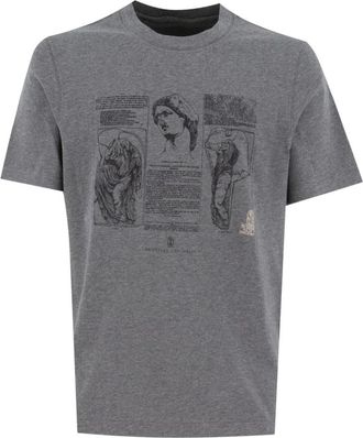 Brunello Cucinelli Homme, Tops, Gris, Taille: M T-shirt &agrave; imprim&eacute; graphique