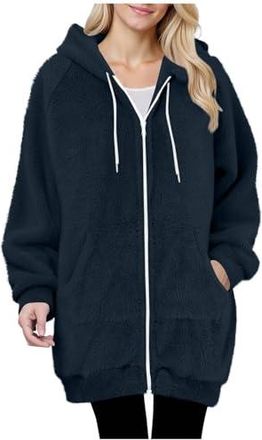 Generic Vestes pour femmes 2026 Veste &agrave; capuche en polaire douce avec fermeture &eacute;clair - Coupe ample - Pull dext&eacute;rieur d&eacute;contract&eacute; et chaud - Manteau doubl&eacute; p