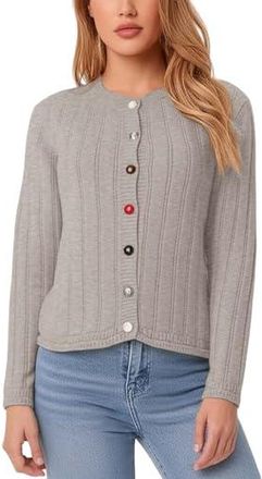 Generico Cardigan oversize court à manches longues en tricot doux uni léger et décontracté pour femme Manteau confortable et élégant avec col rond, gris, Taill